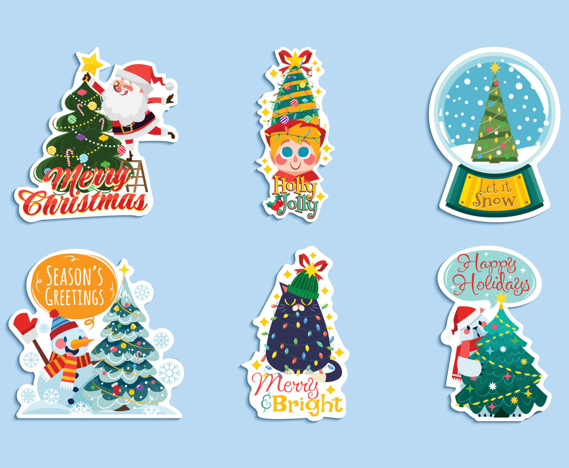 Christmas Tree Greeting Chat Stickers Set Vector Art & Graphics ...