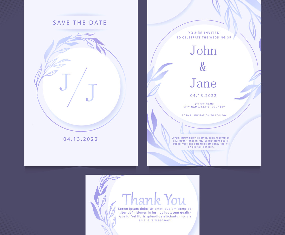 Purple Formal Wedding Invitation Template Vector Art & Graphics ...
