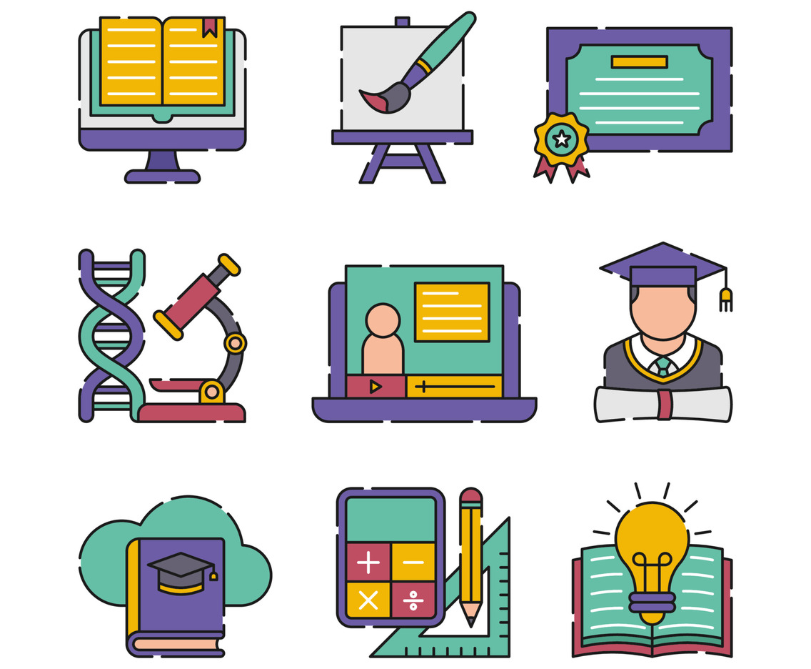 Education Application Icon Set Vector Art & Graphics | freevector.com