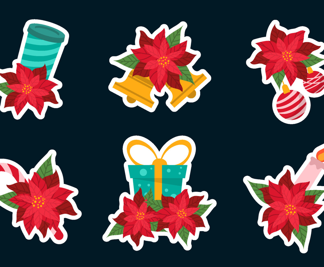 Journal Template Poinsettias Sticker Collection Vector Art & Graphics ...