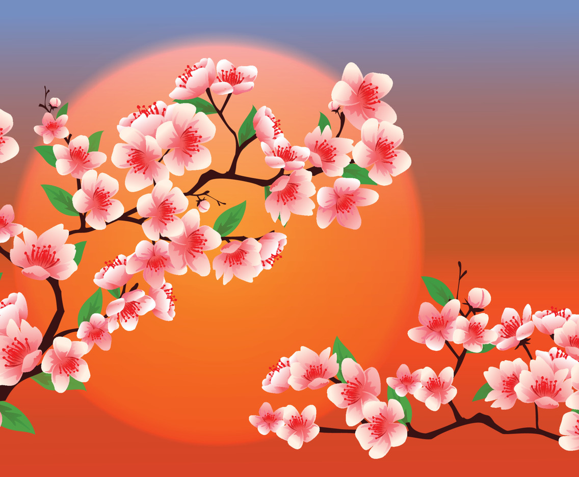 Peach Blossom With Sunset Sky Vector Art & Graphics | freevector.com