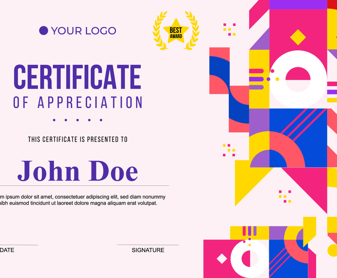 Modern Vibrant Flat Color Certificate Template Vector Art & Graphics ...
