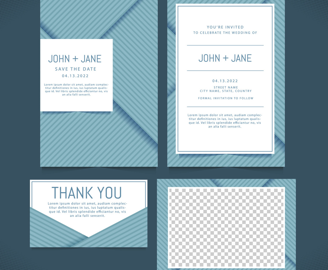Blue Line Modern Casual Wedding Invitation Template Vector Art ...