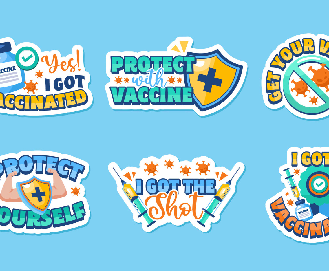 Set Of Cute Vaccine Theme Stickers Vector Art & Graphics | freevector.com