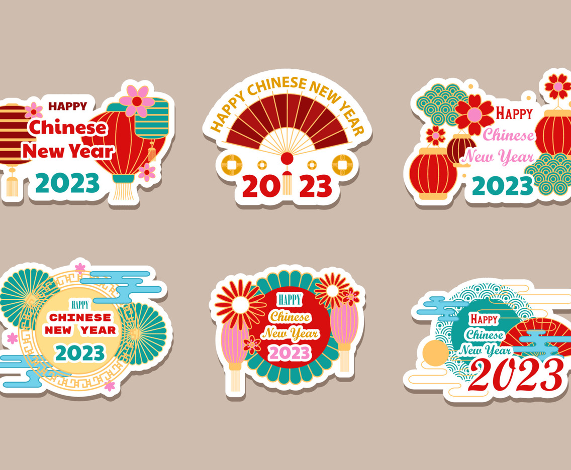 Chinese New Year Greeting Stickers Collection Vector Art & Graphics ...