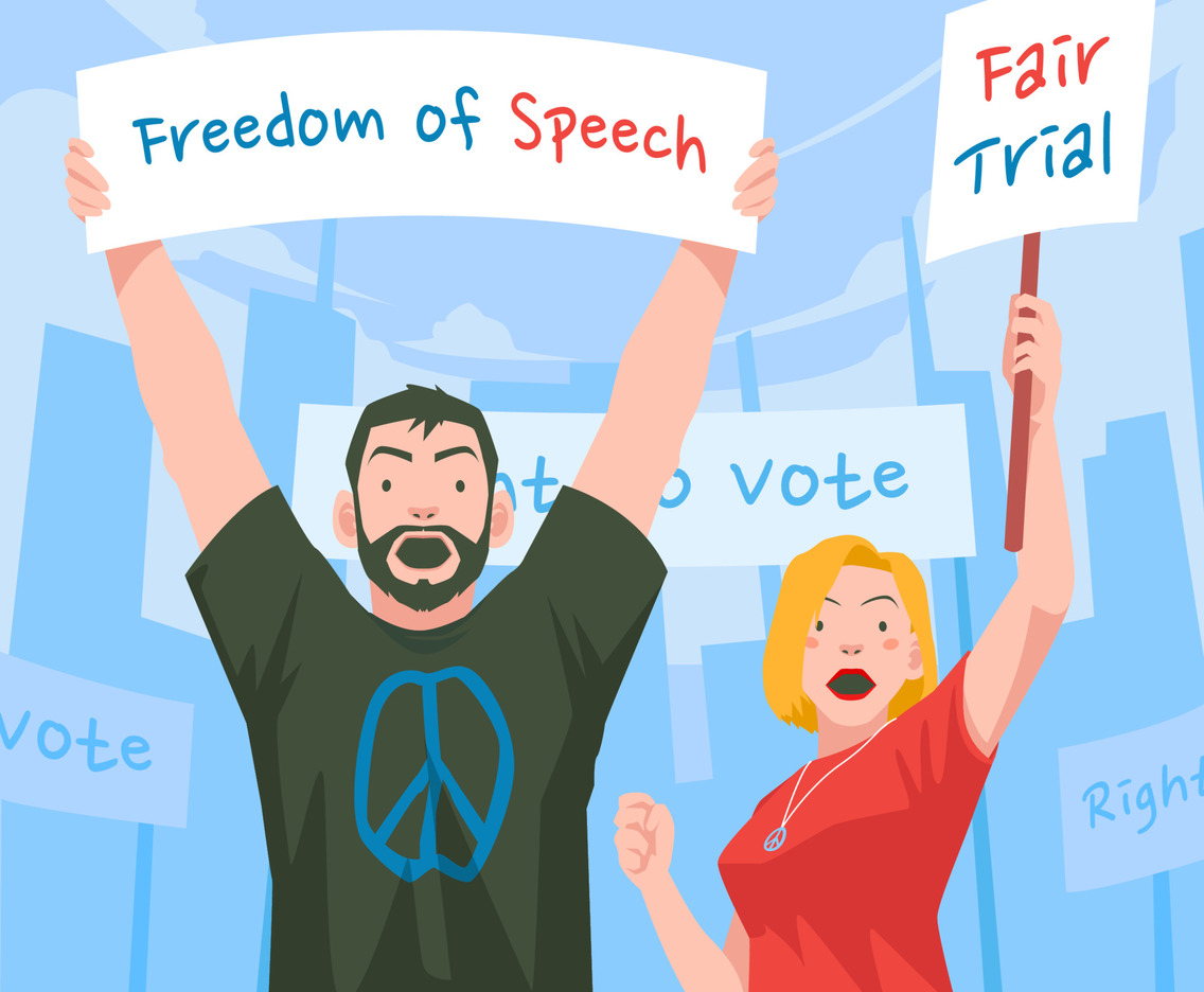 Man And Women Stand For Civil Right Public Service With Peace Vector ...