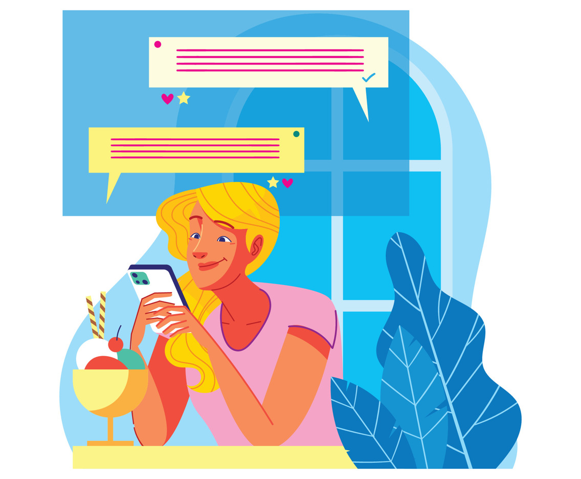 Cute Girl Having Fun Mobile Chatting Vector Art & Graphics | freevector.com