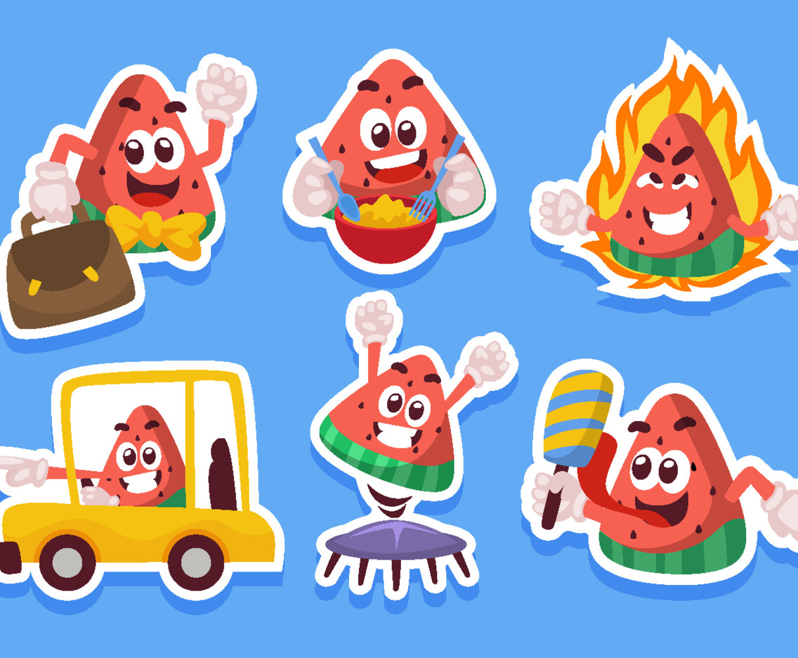 Cartoon Action Chat Sticker Set With Cute Watermelom Character Vector ...