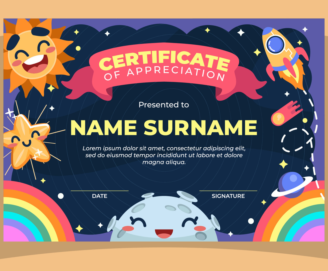 Certificate For Kids With Outer Space Theme Vector Art & Graphics ...