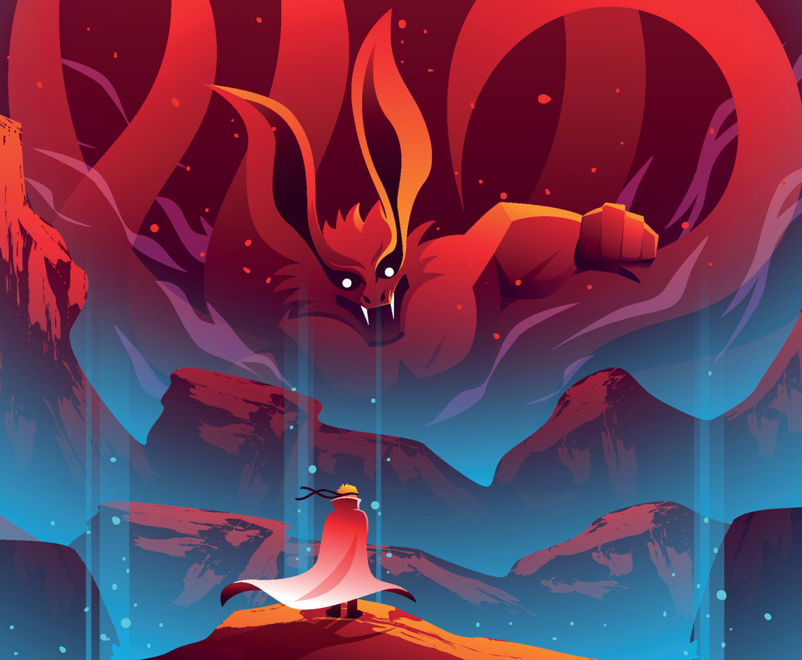 Nine Tailed Fox Fighting With Minato Vector Art & Graphics | freevector.com