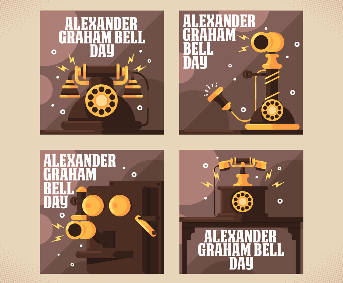 Alexander Graham Bell Day With Variety Telephones Social Media Template ...