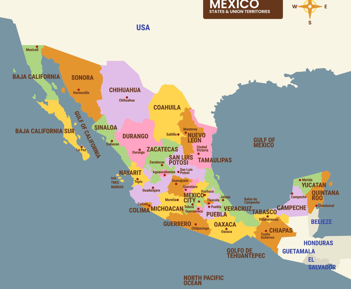 Country Map Of Mexico Vector Art & Graphics | freevector.com