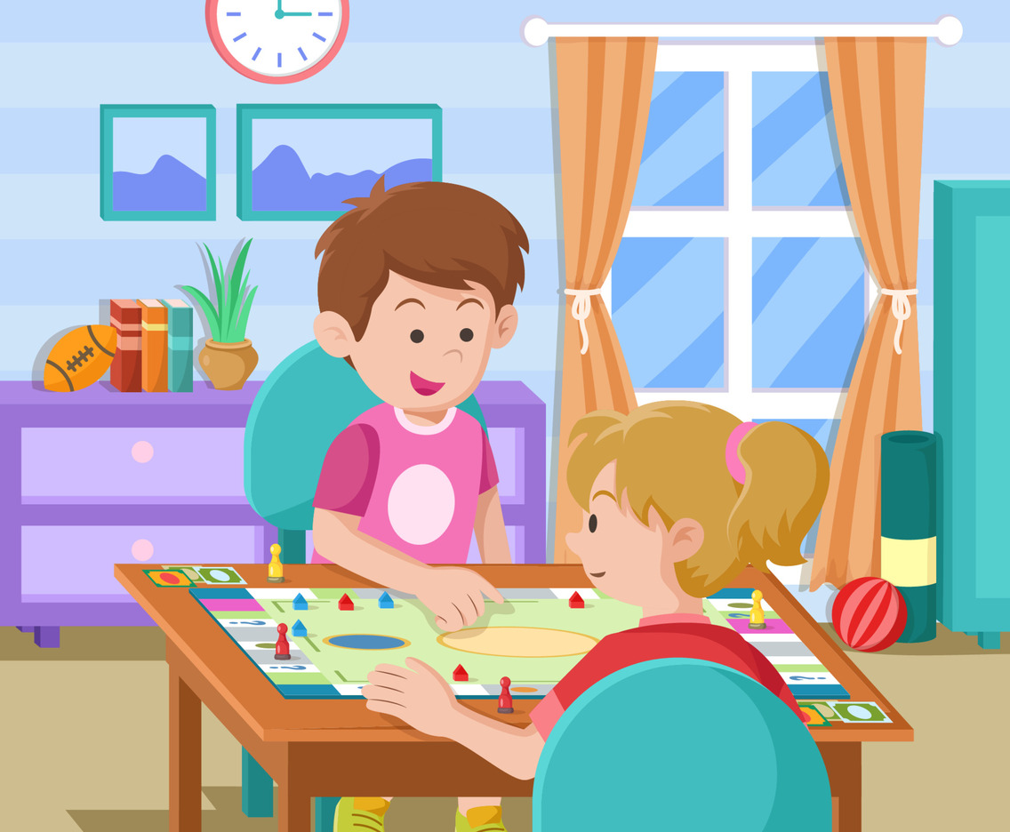 Two Kids Playing Monopoly Concept Vector Art & Graphics | freevector.com