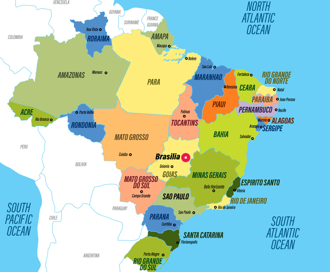 Detailed Map Of Brazil Vector Art & Graphics | freevector.com