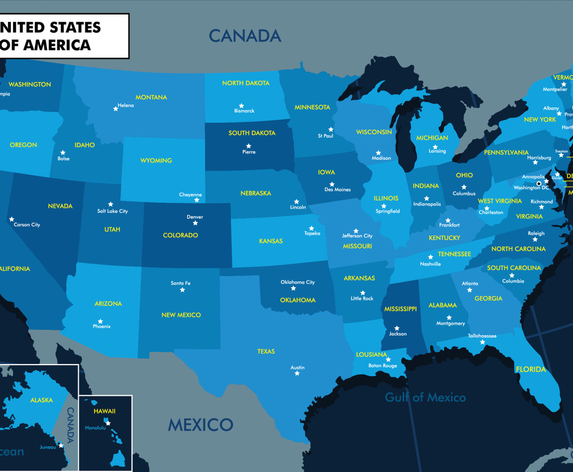 Usa Country Map With State Names Vector Art & Graphics | freevector.com