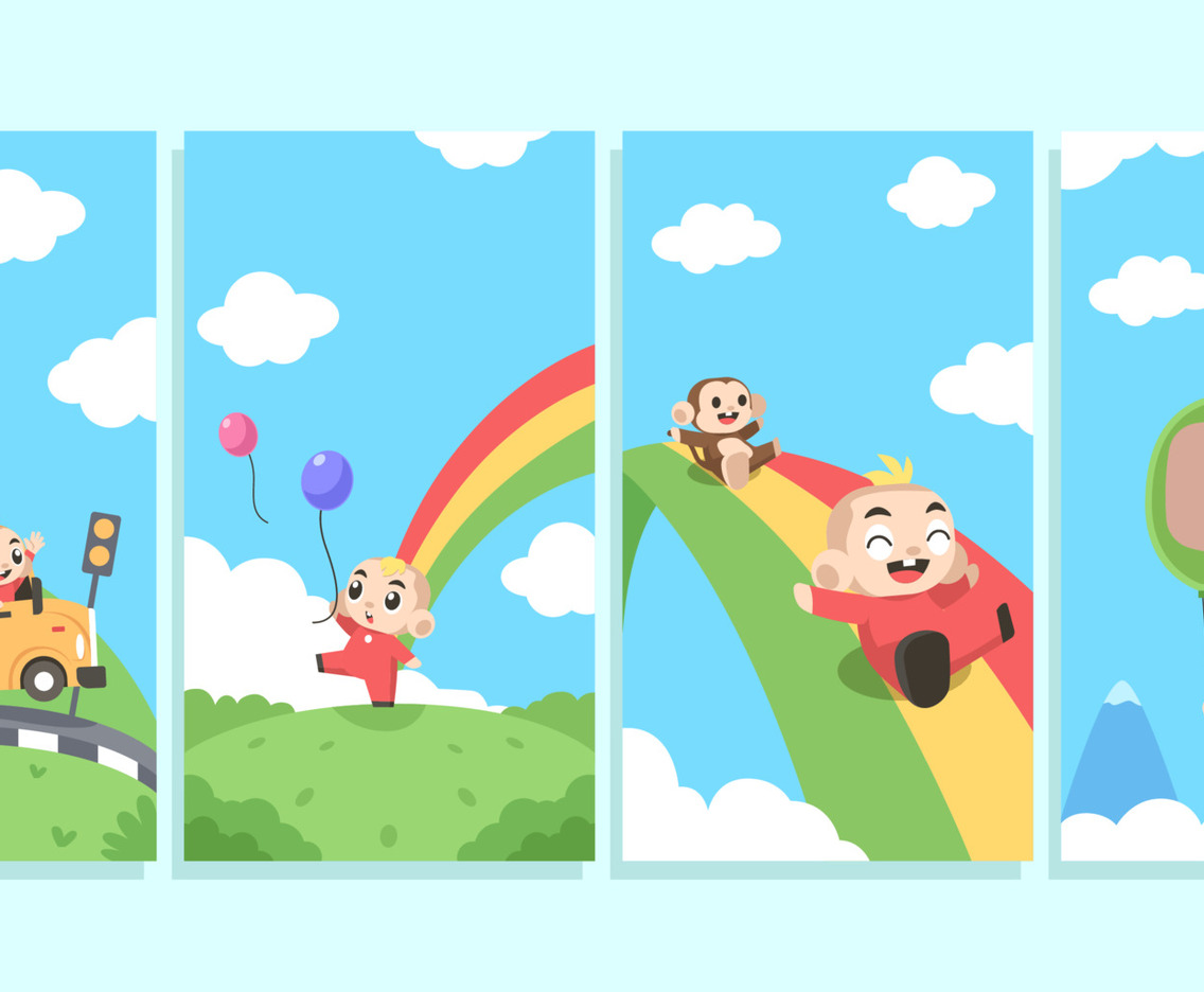 Baby Boy Playing With His Animal Friends Social Media Story Vector Art ...