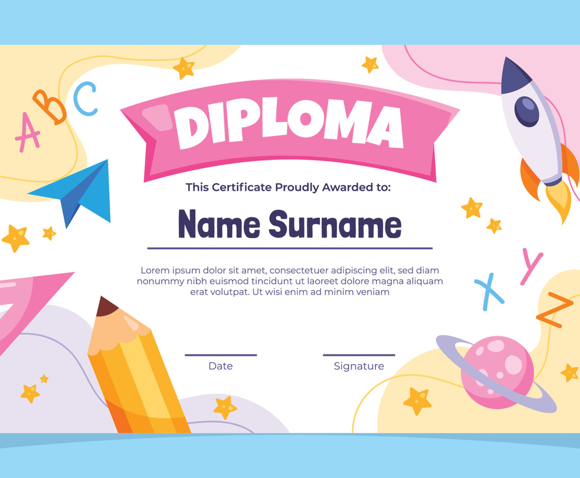 Diploma Certificate Template For Children Vector Art & Graphics ...
