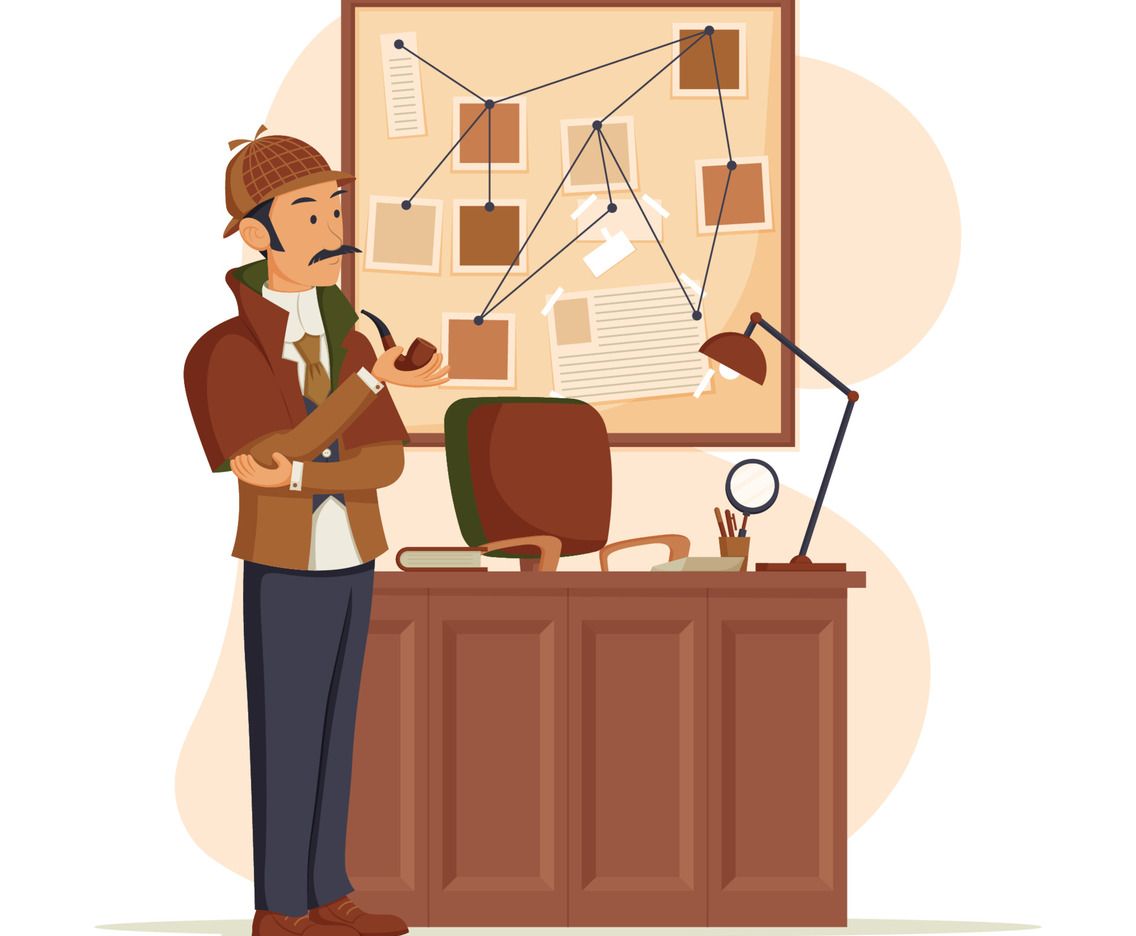 Detective Trying To Solve The Case In The Office Vector Art & Graphics ...