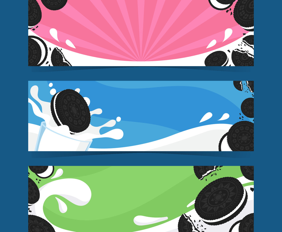Sweet Cookies With Milk Banner Set Vector Art & Graphics | freevector.com