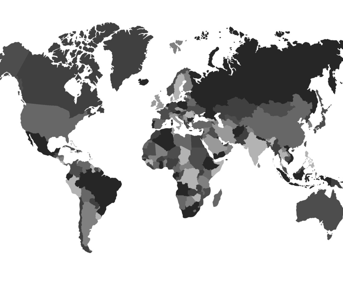 Black And White World Map With Region Border Vector Art & Graphics ...