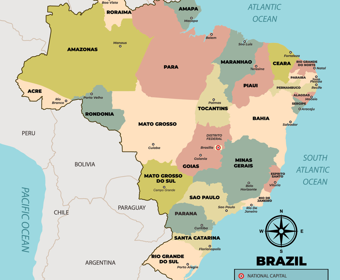 Brazil Map With Region Name Vector Art & Graphics | freevector.com