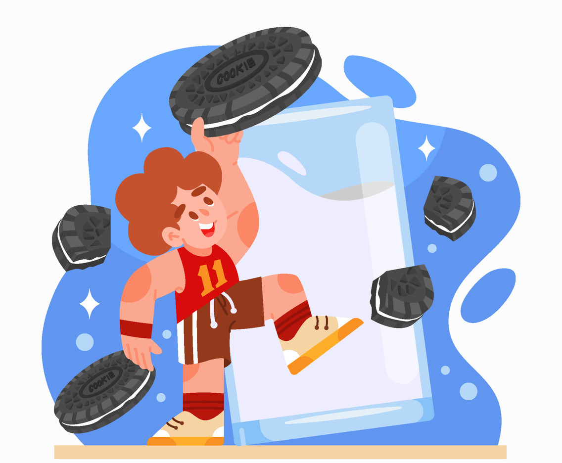 A Boy Dunking A Big Cookie Vector Art & Graphics | freevector.com